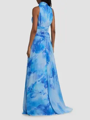 Rickie Freeman For Teri Jon Cloud Print Chiffon Gown