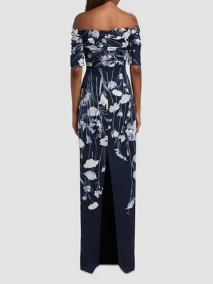Lela Rose Floral Faille Off-the-shoulder Gown