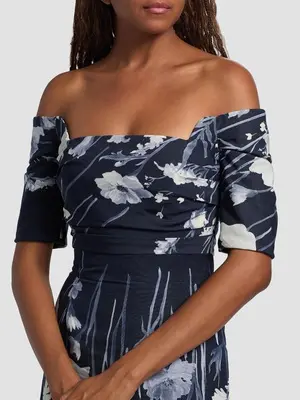 Lela Rose Floral Faille Off-the-shoulder Gown