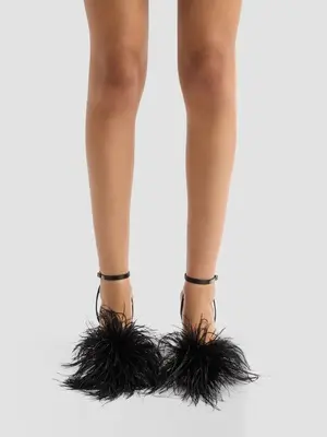 STUART WEITZMAN Boa 100mm Feather-accent Satin Sandals