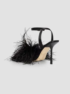 STUART WEITZMAN Boa 100mm Feather-accent Satin Sandals