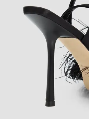 STUART WEITZMAN Boa 100mm Feather-accent Satin Sandals