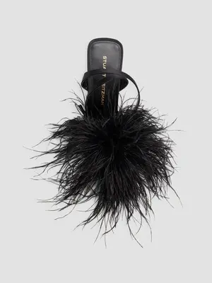STUART WEITZMAN Boa 100mm Feather-accent Satin Sandals