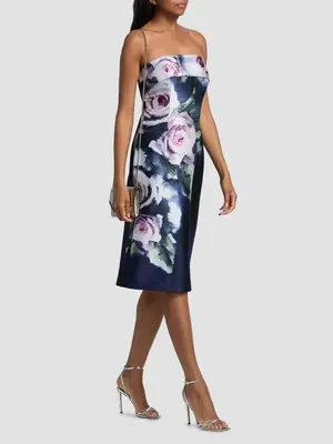 Rickie Freeman For Teri Jon Mikado Floral Strapless Midi-dress