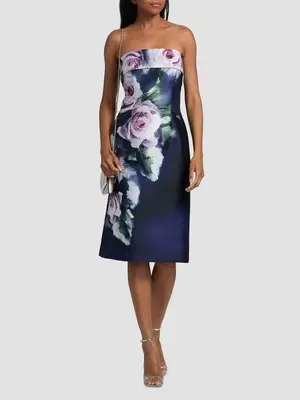 Rickie Freeman For Teri Jon Mikado Floral Strapless Midi-dress