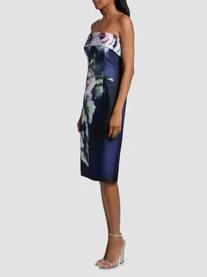 Rickie Freeman For Teri Jon Mikado Floral Strapless Midi-dress