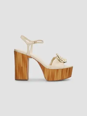 Schutz Enola 120mm Leather Platform Sandals - Egg Shell
