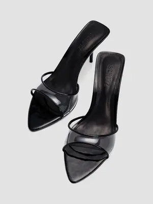 Schutz Elodie Vinyl 75mm Patent Leather Sandals - Transparent Black