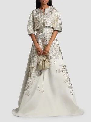 Rickie Freeman For Teri Jon Metallic Jacquard Crop Bolero