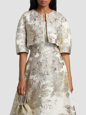 Rickie Freeman For Teri Jon Metallic Jacquard Crop Bolero