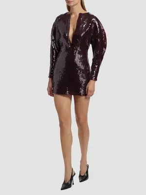 16Arlington Mitilla Split Neck Sequin Minidress