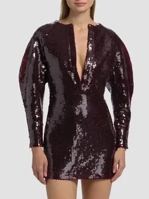 16Arlington Mitilla Split Neck Sequin Minidress