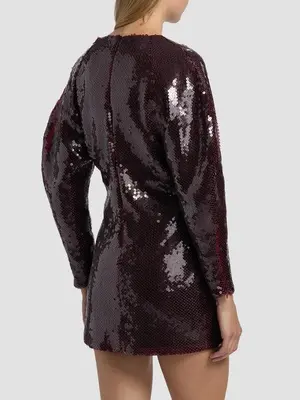 16Arlington Mitilla Split Neck Sequin Minidress