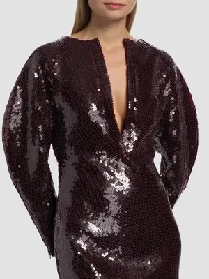 16Arlington Mitilla Split Neck Sequin Minidress