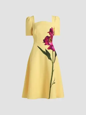 Rickie Freeman For Teri Jon Flower Scuba A-line Midi-dress