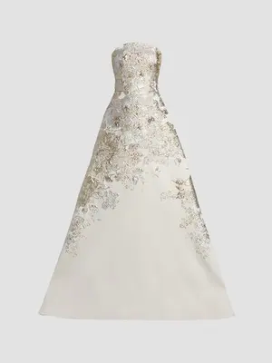 Rickie Freeman For Teri Jon Strapless Metallic Jacquard A-line Gown