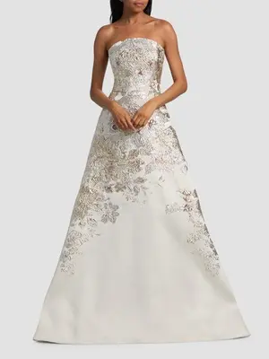 Rickie Freeman For Teri Jon Strapless Metallic Jacquard A-line Gown