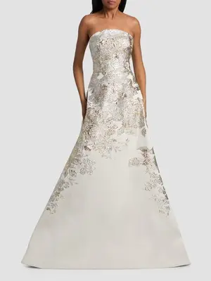 Rickie Freeman For Teri Jon Strapless Metallic Jacquard A-line Gown