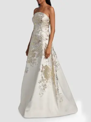 Rickie Freeman For Teri Jon Strapless Metallic Jacquard A-line Gown