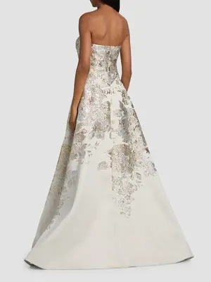 Rickie Freeman For Teri Jon Strapless Metallic Jacquard A-line Gown
