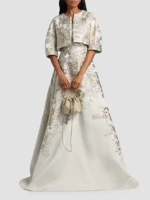 Rickie Freeman For Teri Jon Strapless Metallic Jacquard A-line Gown