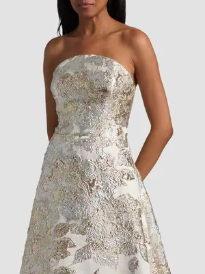 Rickie Freeman For Teri Jon Strapless Metallic Jacquard A-line Gown