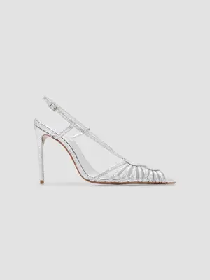 Schutz Seraphine 110mm Snakeskin-embossed Leather Peep-toe Sandals - Silver