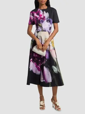 Rickie Freeman For Teri Jon Floral Cotton A-line Midi-dress