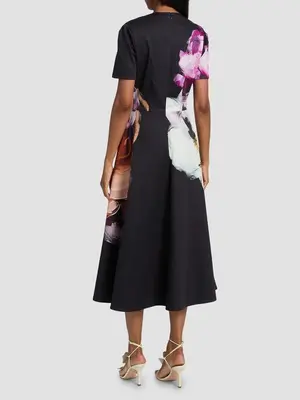Rickie Freeman For Teri Jon Floral Cotton A-line Midi-dress