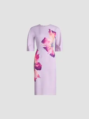 Rickie Freeman For Teri Jon Embellished Crepe Floral Knee-length Dress - Lavender Multi