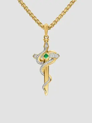 David Yurman Ouroboros Snake Amulet In 18k Yellow Gold - Emerald