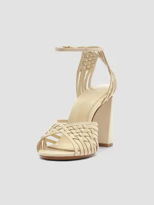 ALEXANDRE BIRMAN Lilian 90mm Woven Leather Block Heel Sandals