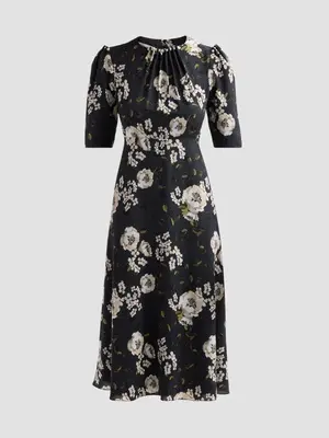 Rickie Freeman For Teri Jon Embellished Floral Cocktail Midi Dress