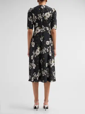 Rickie Freeman For Teri Jon Embellished Floral Cocktail Midi Dress
