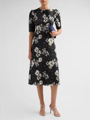 Rickie Freeman For Teri Jon Embellished Floral Cocktail Midi Dress