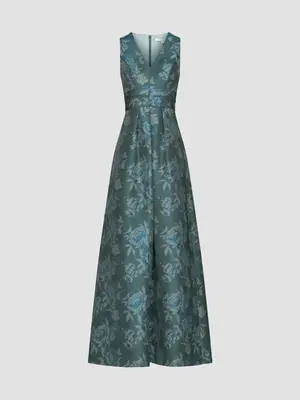 KAY UNGER Cameron Floral A-line Gown - Deep Teal Multi