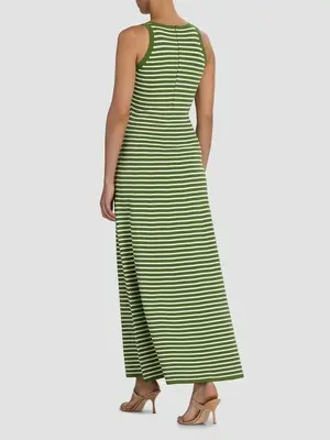 Lela Rose Rosette Striped Sleeveless Maxi Dress