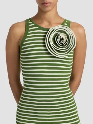 Lela Rose Rosette Striped Sleeveless Maxi Dress