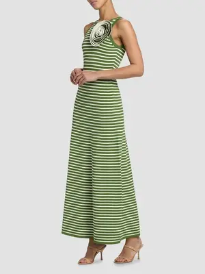 Lela Rose Rosette Striped Sleeveless Maxi Dress