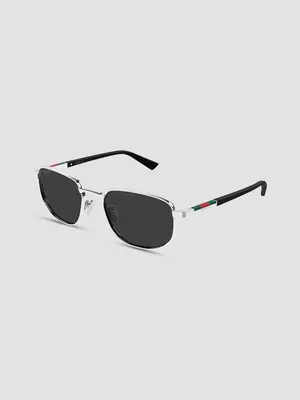Gucci Subtle Web Sporty 54mm Rectangular Sunglasses - Silver Black