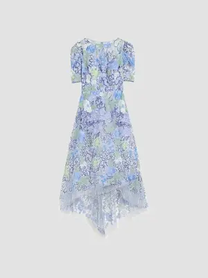 Rickie Freeman For Teri Jon Floral Embroidered Tulle High-low Gown