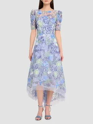 Rickie Freeman For Teri Jon Floral Embroidered Tulle High-low Gown