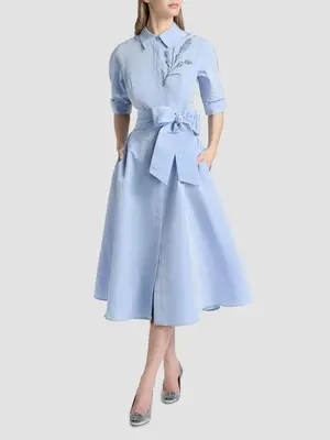 Rickie Freeman For Teri Jon Taffeta Beaded Midi-shirtdress