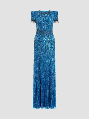 Jenny Packham Roxy Embellished Fringe Column Gown