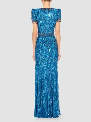 Jenny Packham Roxy Embellished Fringe Column Gown