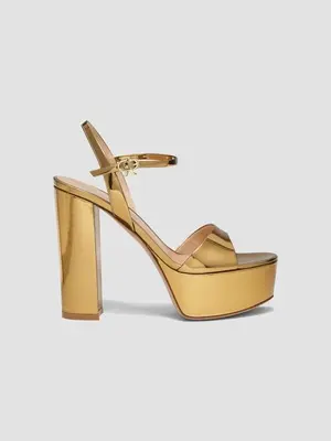 GIANVITO ROSSI 120mm Metallic Leather Platform Sandals - Gold