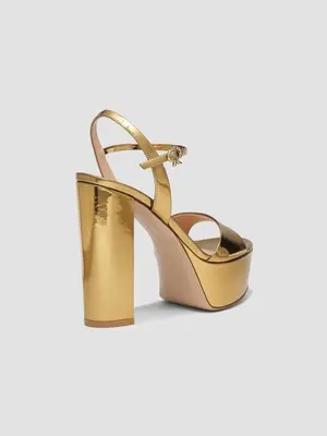 GIANVITO ROSSI 120mm Metallic Leather Platform Sandals - Gold