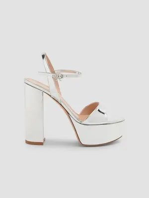 GIANVITO ROSSI 120mm Metallic Leather Platform Sandals - Silver