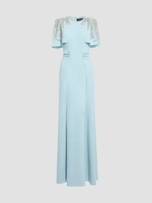 Jenny Packham Petal Embellished Stretch Crêpe Sheath Gown - Bluebird