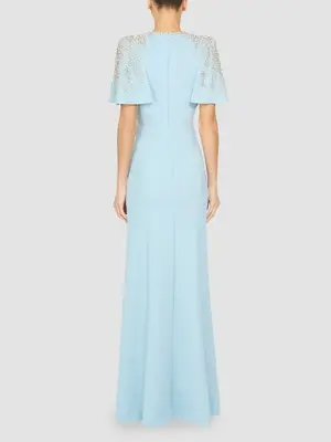Jenny Packham Petal Embellished Stretch Crêpe Sheath Gown - Bluebird